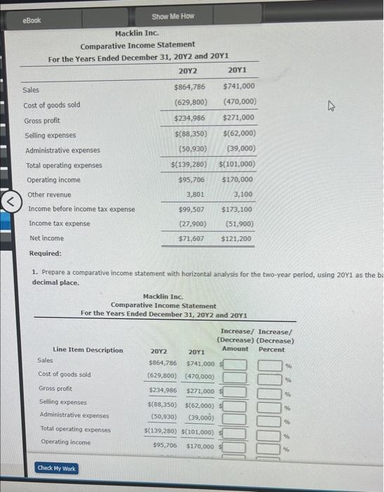 Solved Macklin Inc. Comparative Income Statement 1. Prepare | Chegg.com
