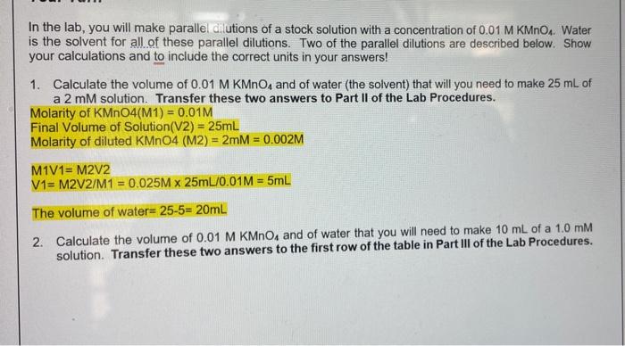 Solved In the lab, you will make parallel dilutions of a | Chegg.com