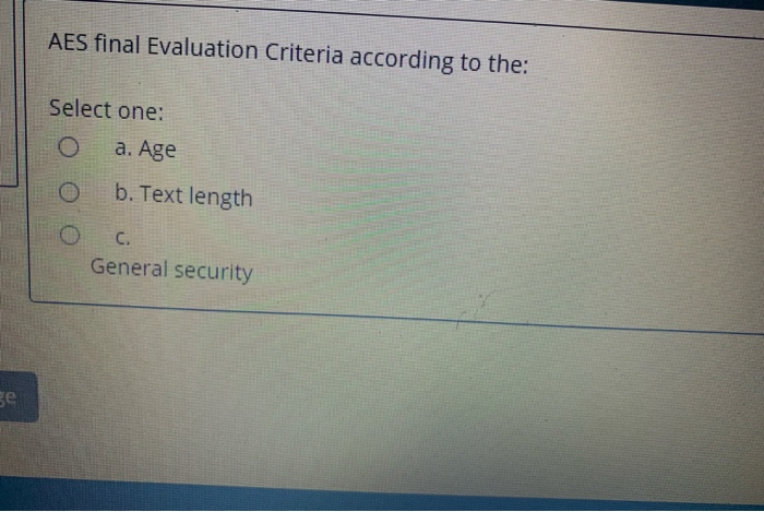 Solved AES final Evaluation Criteria according to the: | Chegg.com