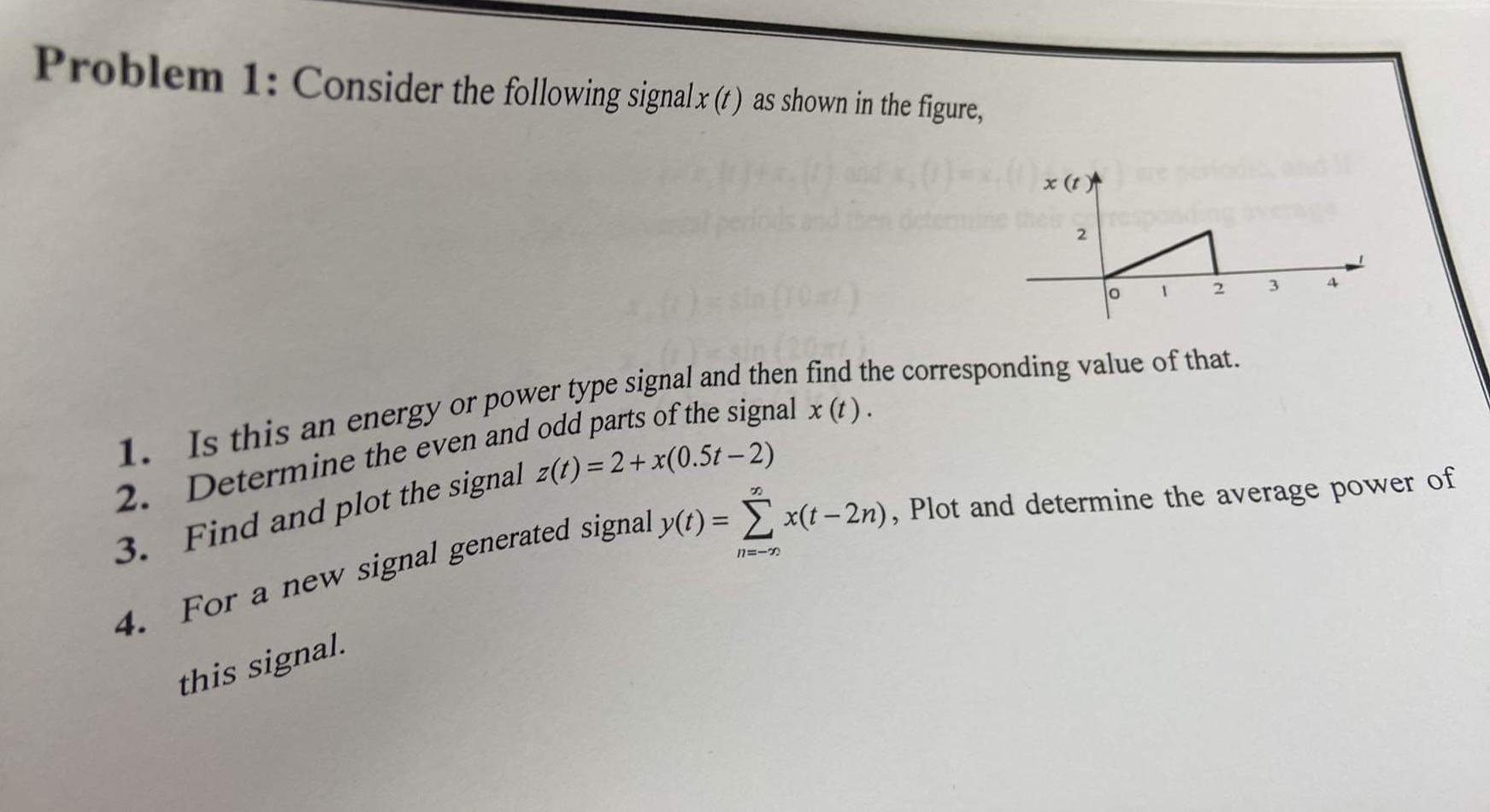 Solved Problem 1: Consider the following signal x(t) as | Chegg.com