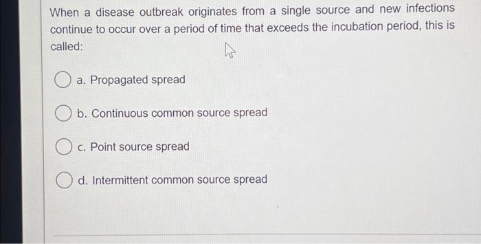 Solved When a disease outbreak originates from a single | Chegg.com