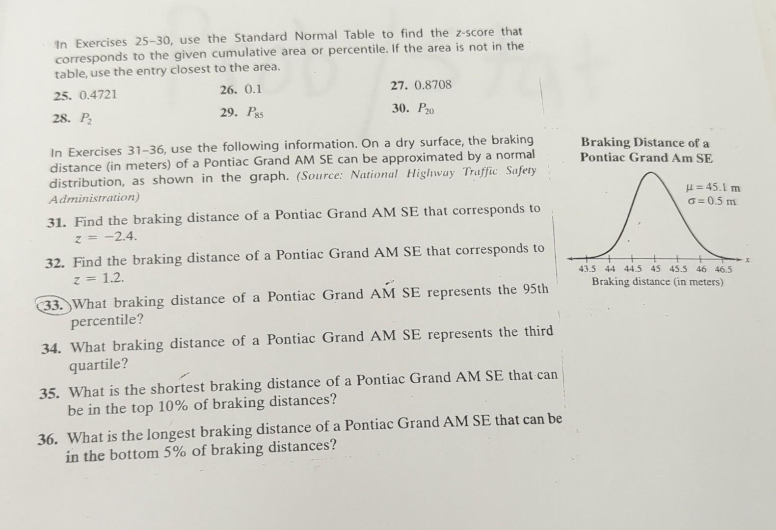 Solved In Exercises 25-30, use the Standard Normal Table to | Chegg.com
