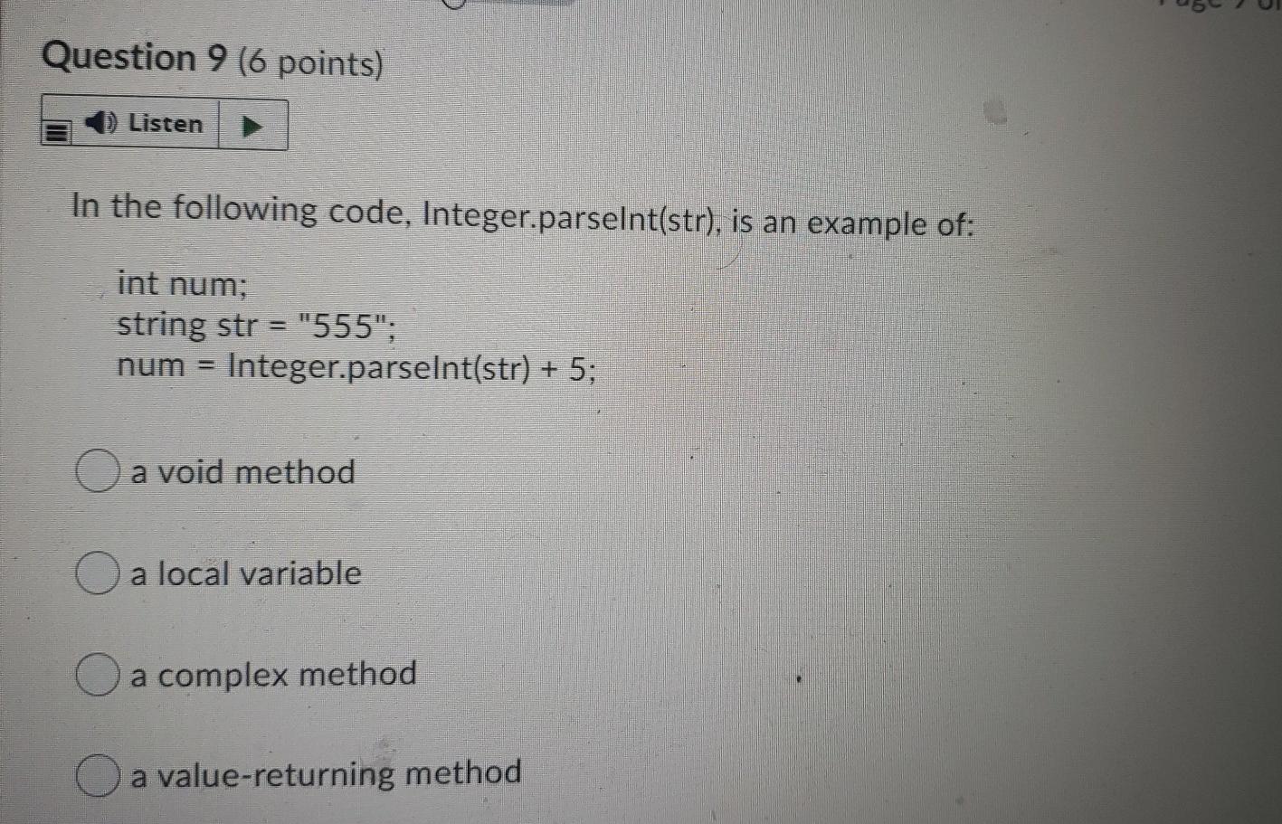 Solved Question 9 (6 points) Listen In the following code, | Chegg.com