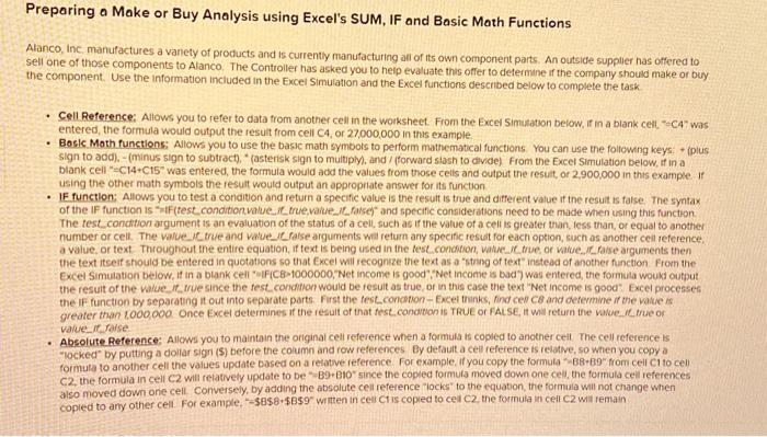 Solved Preparing a Make or Buy Analysis using Excel's SUM, | Chegg.com