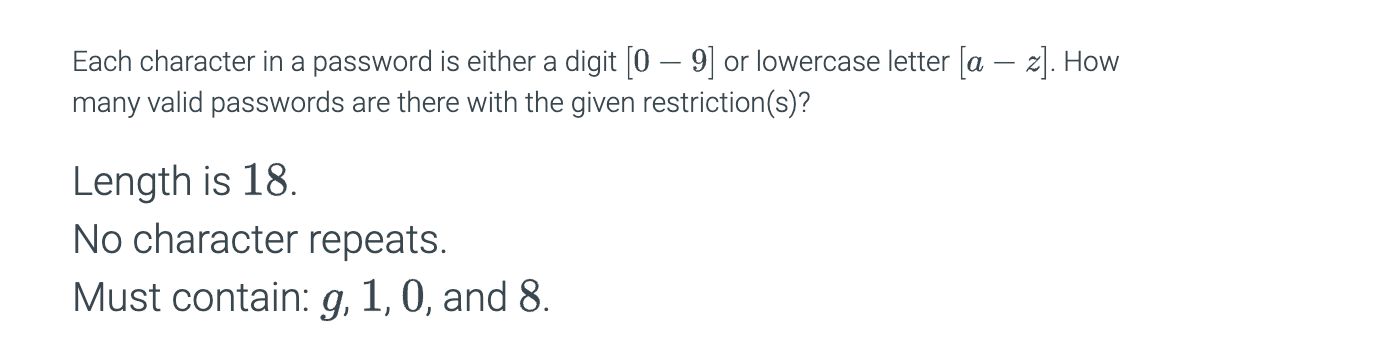 Solved Each character in a password is either a digit 0-9 | Chegg.com