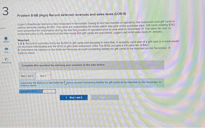 Solved Problem 8-6B (Algo) Record deferred revenues and | Chegg.com