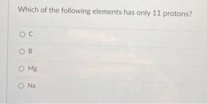 Solved Which of the following elements has only 11 protons? | Chegg.com