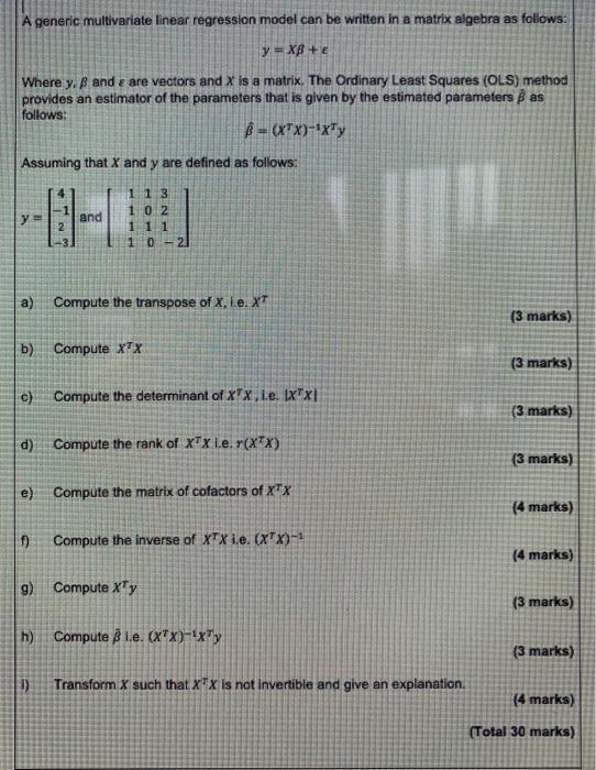 Solved A generic multivariate linear regression model can be | Chegg.com