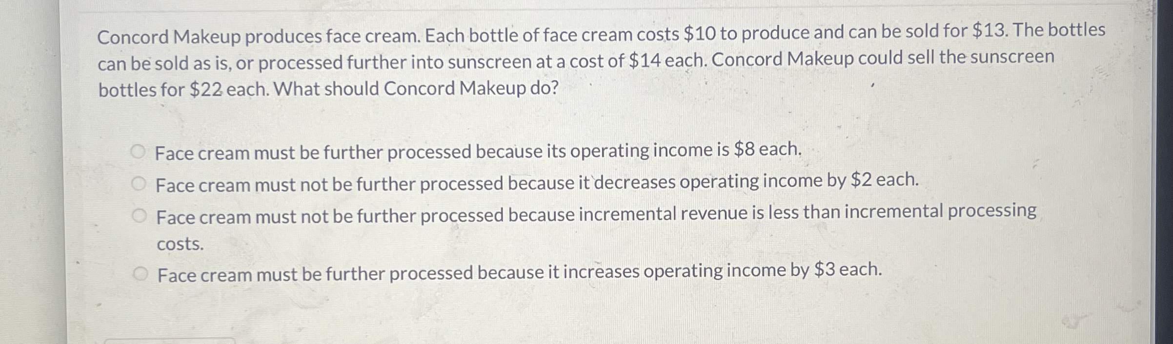 Solved Concord Makeup produces face cream. Each bottle of | Chegg.com