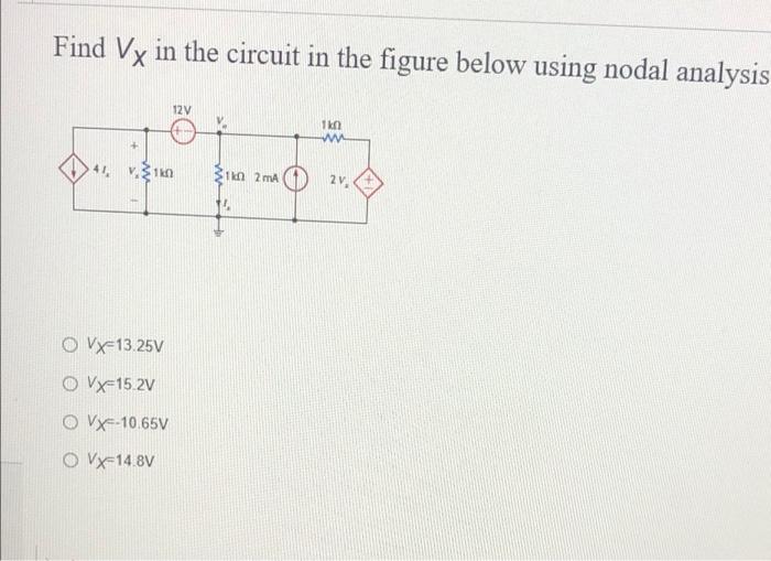 Solved Find Vx in the circuit in the figure below using | Chegg.com