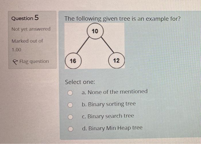 Solved Question 5 The following given tree is an example | Chegg.com