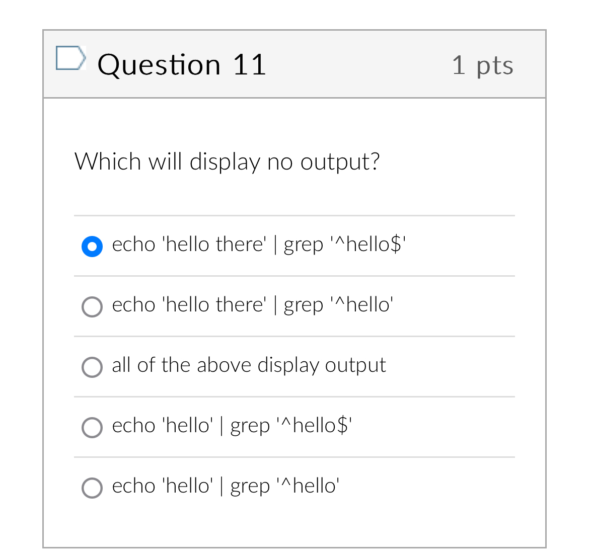 Solved Question 111ptsWhich will display no output?echo | Chegg.com