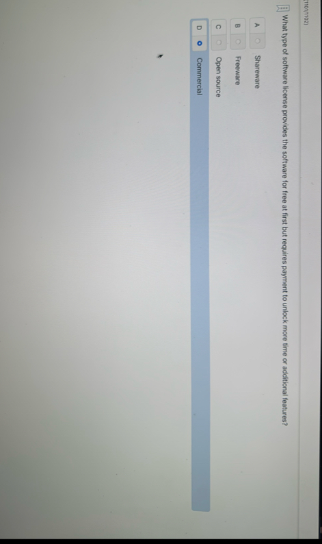 Solved (1101//102)What type of software license provides the | Chegg.com