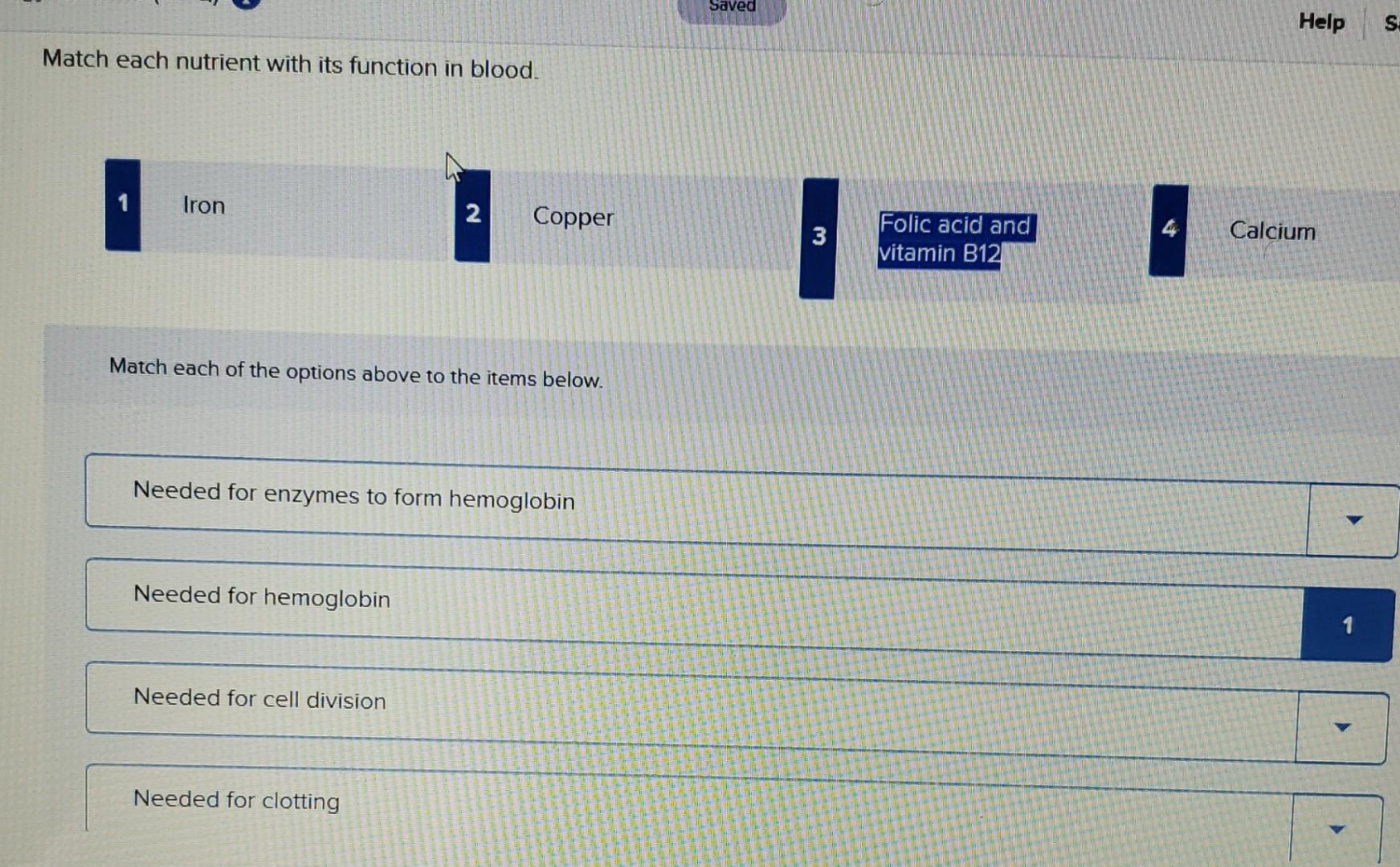 Solved Match each nutrient with its function in blood. Match | Chegg.com