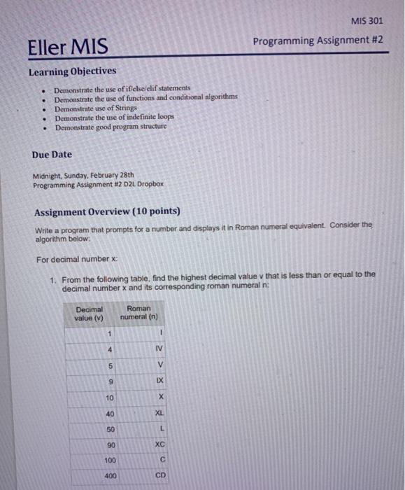 Mis 301 Eller Mis Programming Assignment 2 