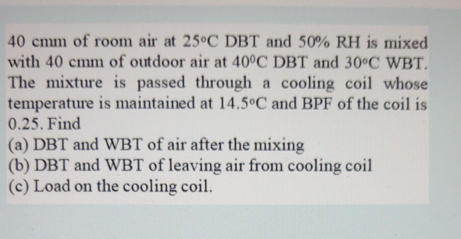 Solved 40 cmm of room air at 25°C DBT and 50% RH is mixed | Chegg.com