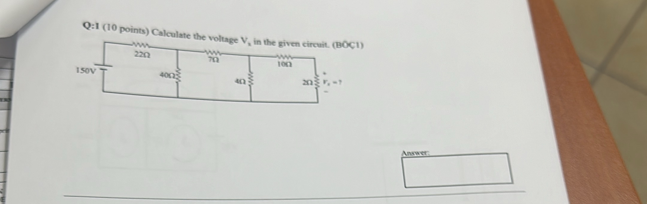 Solved Q:1 (10 ﻿points) ﻿Calculate the voltage Vx in the | Chegg.com