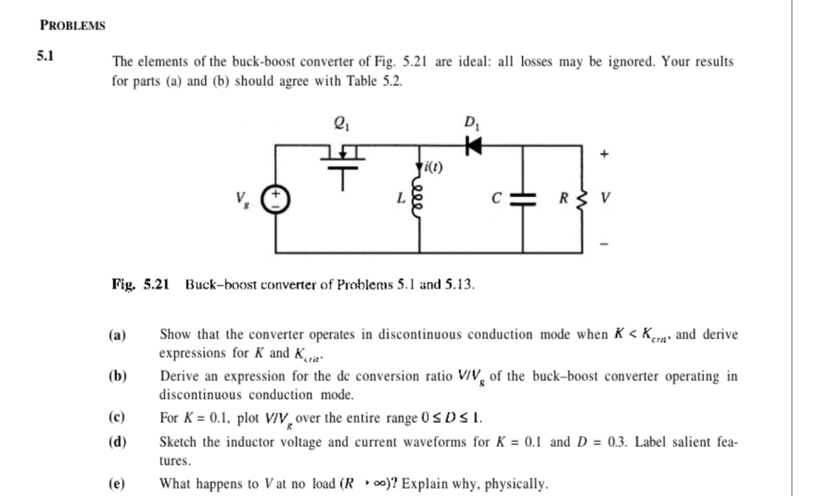 Solved PRoblemS5.1 ﻿The elements of the buck-boost converter | Chegg.com