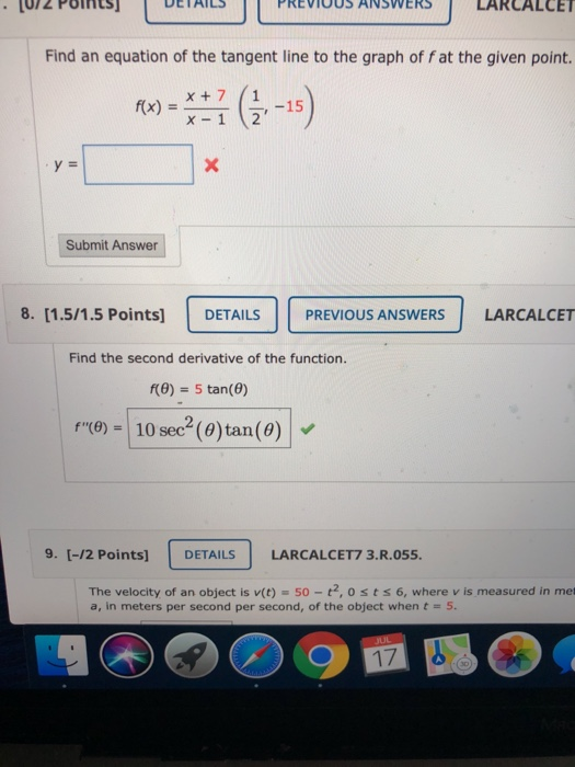 Solved NSWER Find an equation of the tangent line to the | Chegg.com