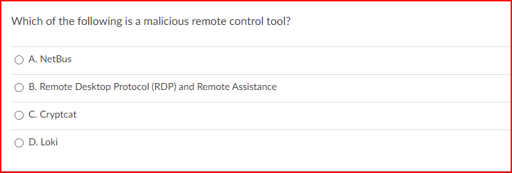 Solved Which of the following is a malicious remote control | Chegg.com