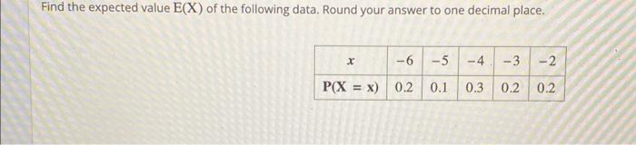 Solved Find the expected value E(X) of the following data. | Chegg.com
