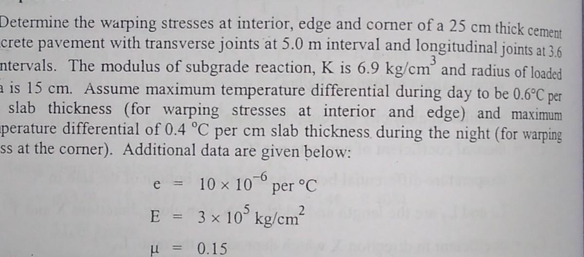 Solved Determine the warping stresses at interior, edge and | Chegg.com