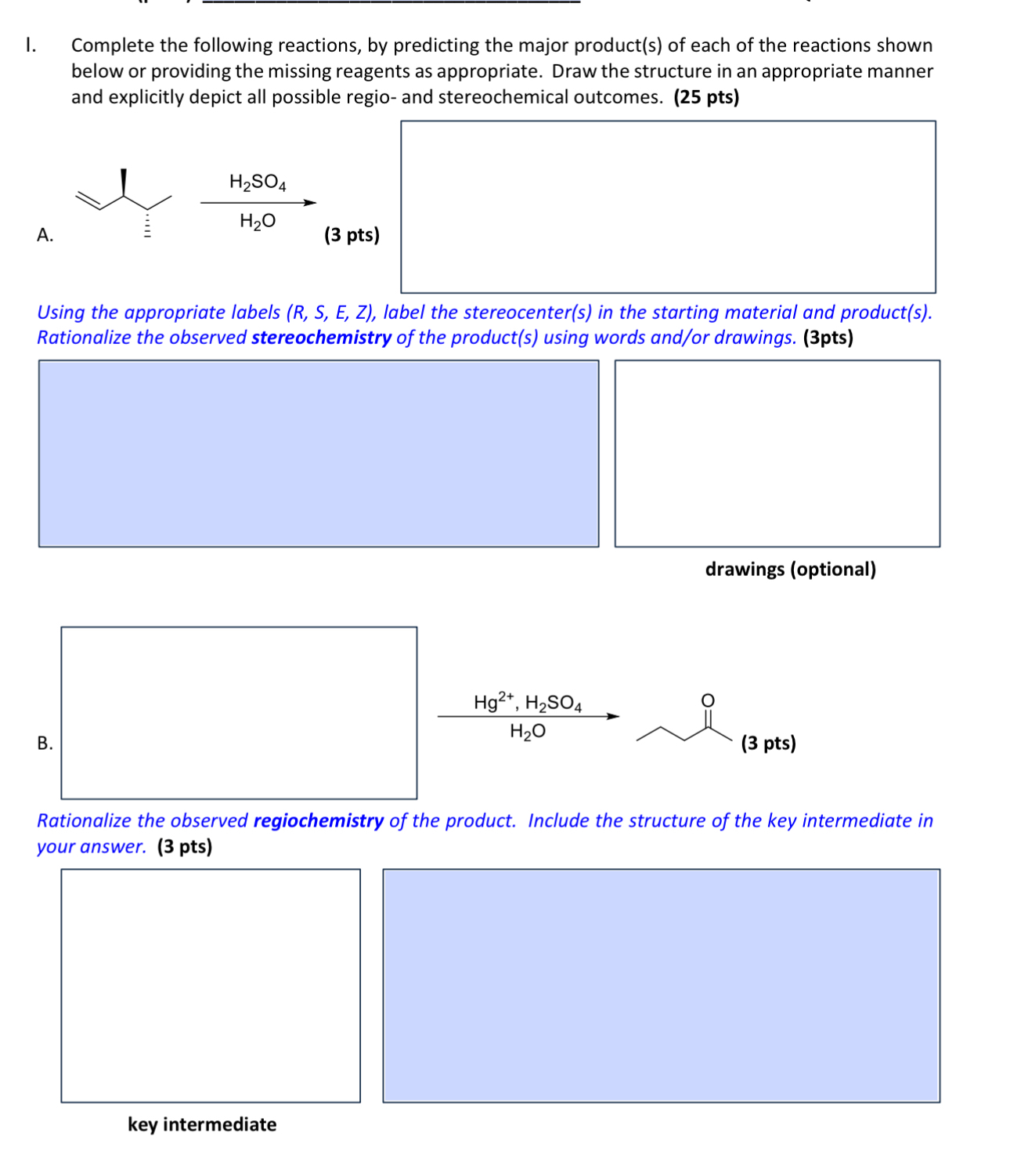 Solved I. Complete the following reactions, by predicting | Chegg.com