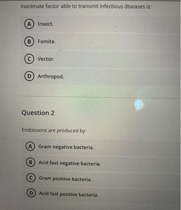 Solved Inanimate factor able to transmit infectious diseases | Chegg.com