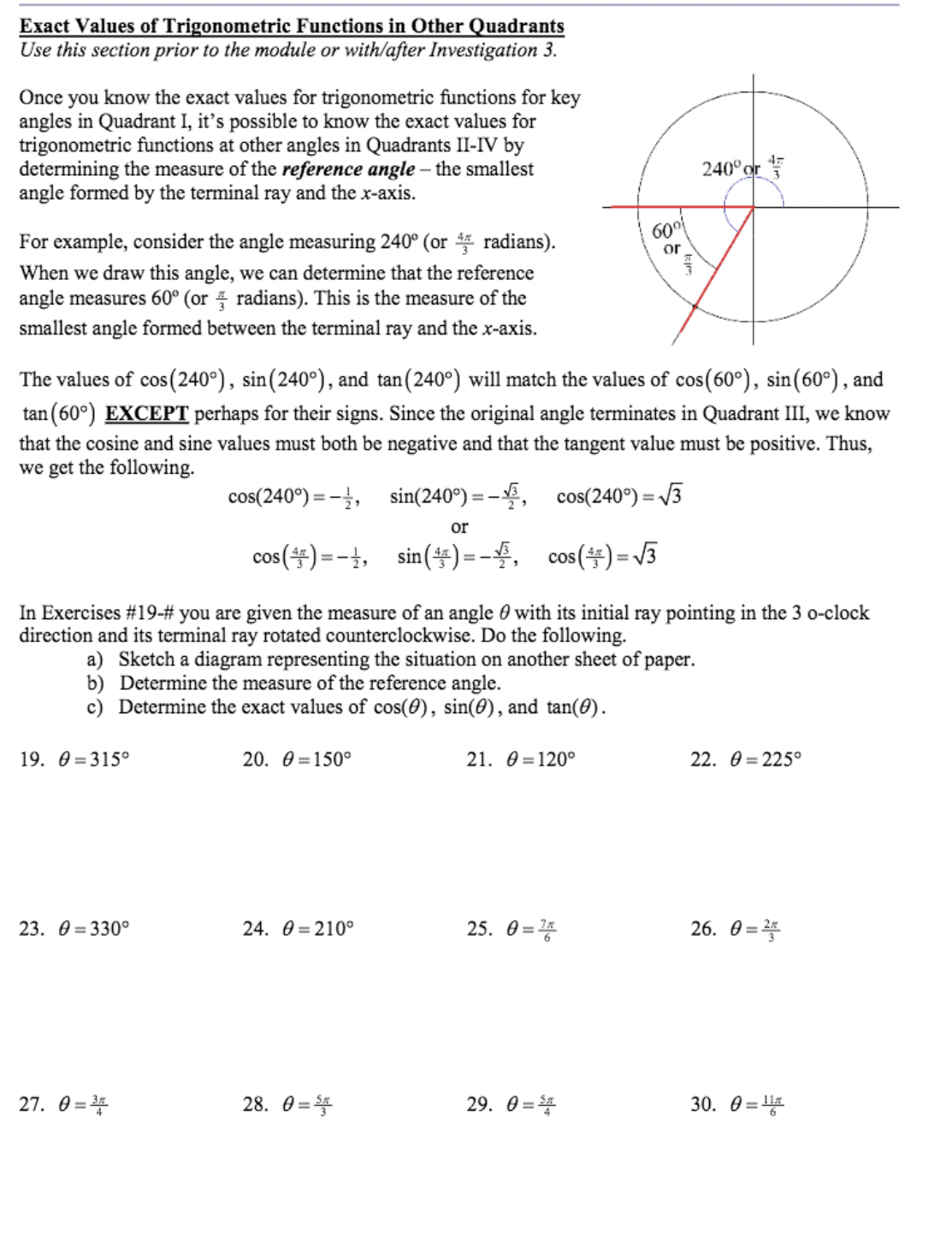 Solved Exact Values of Trigonometric Functions in Other | Chegg.com