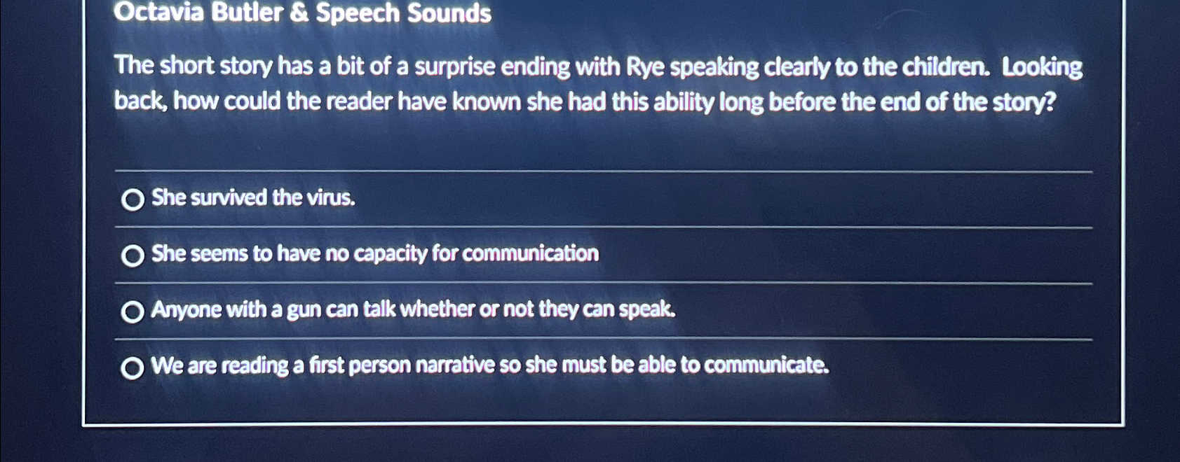 Solved Octavia Butler & Speech SoundsThe short story has a | Chegg.com