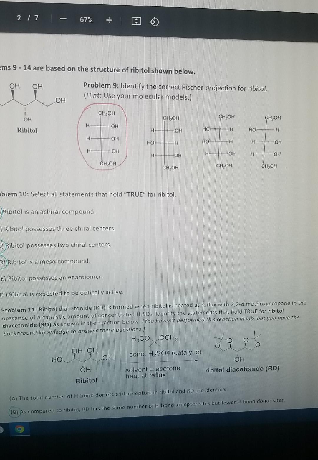 Solved lems 9 - 14 are based on the structure of ribitol | Chegg.com