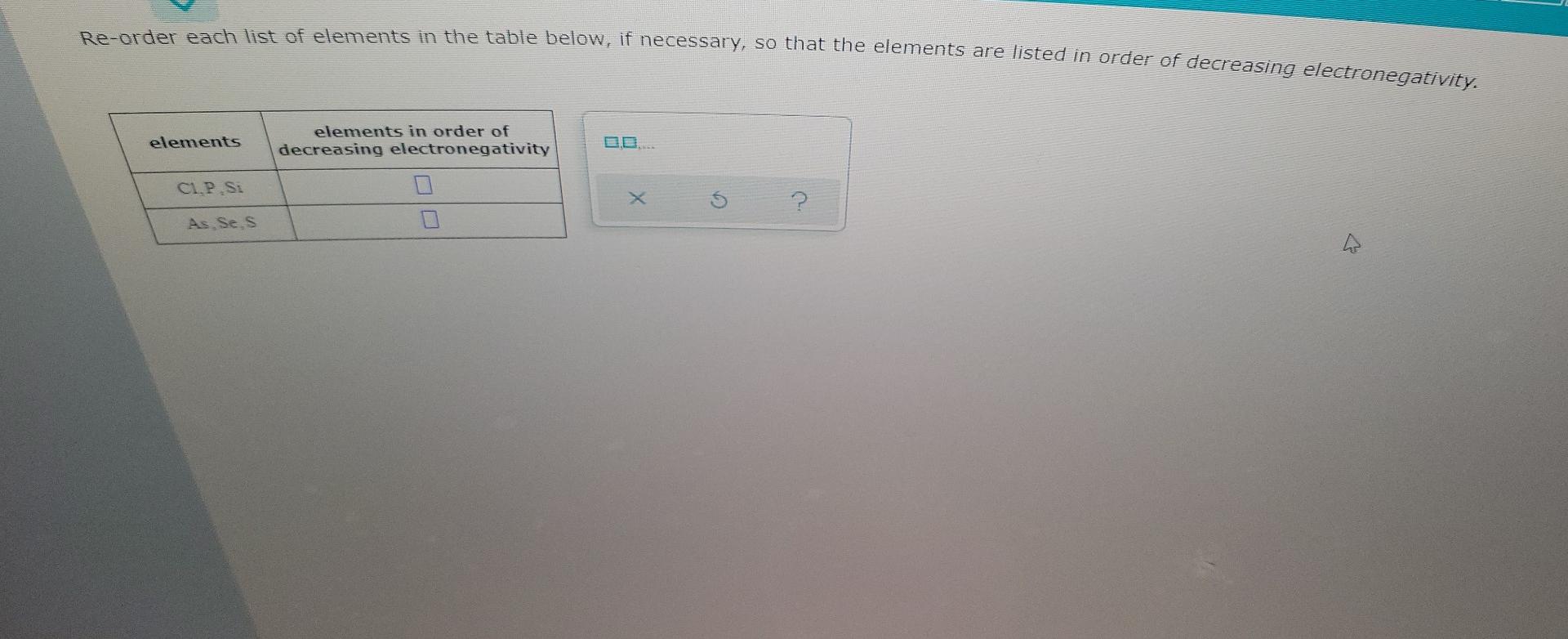 Solved Re-order each list of elements in the table below, if | Chegg.com