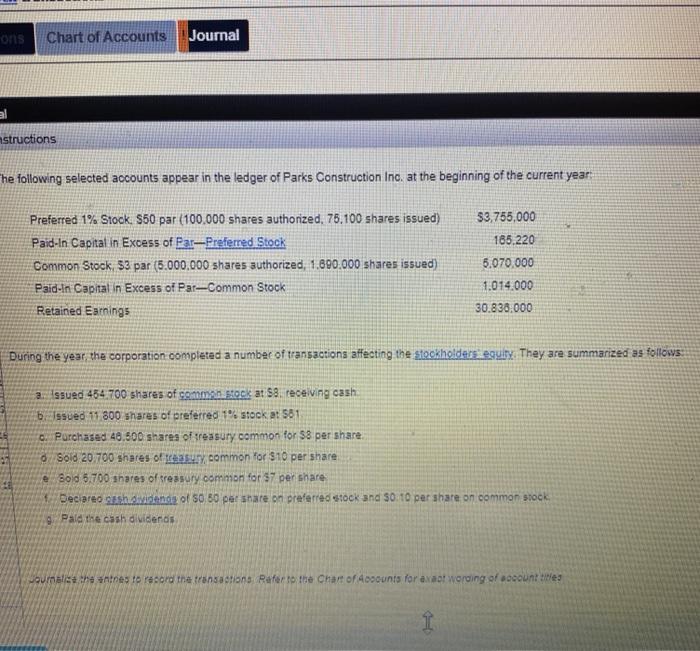 Solved Ons Chart of Accounts Journal astructions he | Chegg.com