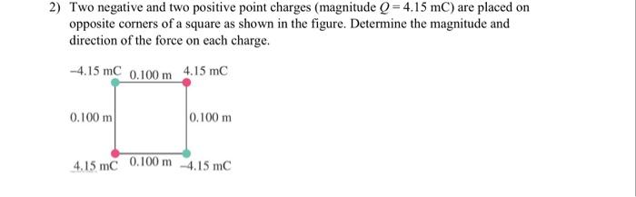 Solved 2) Two negative and two positive point charges | Chegg.com