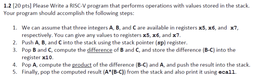Solved 12 20 pts please Write A Risc V Program That