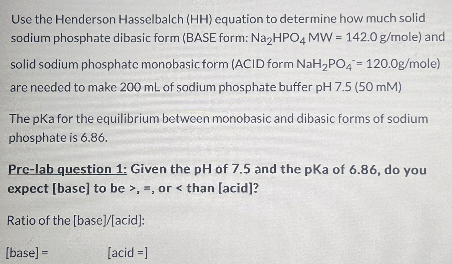 Solved Use the Henderson Hasselbalch (HH) ﻿equation to | Chegg.com
