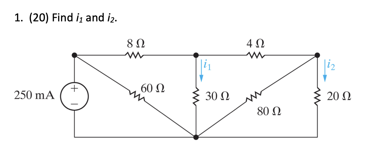 Solved (20) ﻿Find i1 ﻿and i2. | Chegg.com
