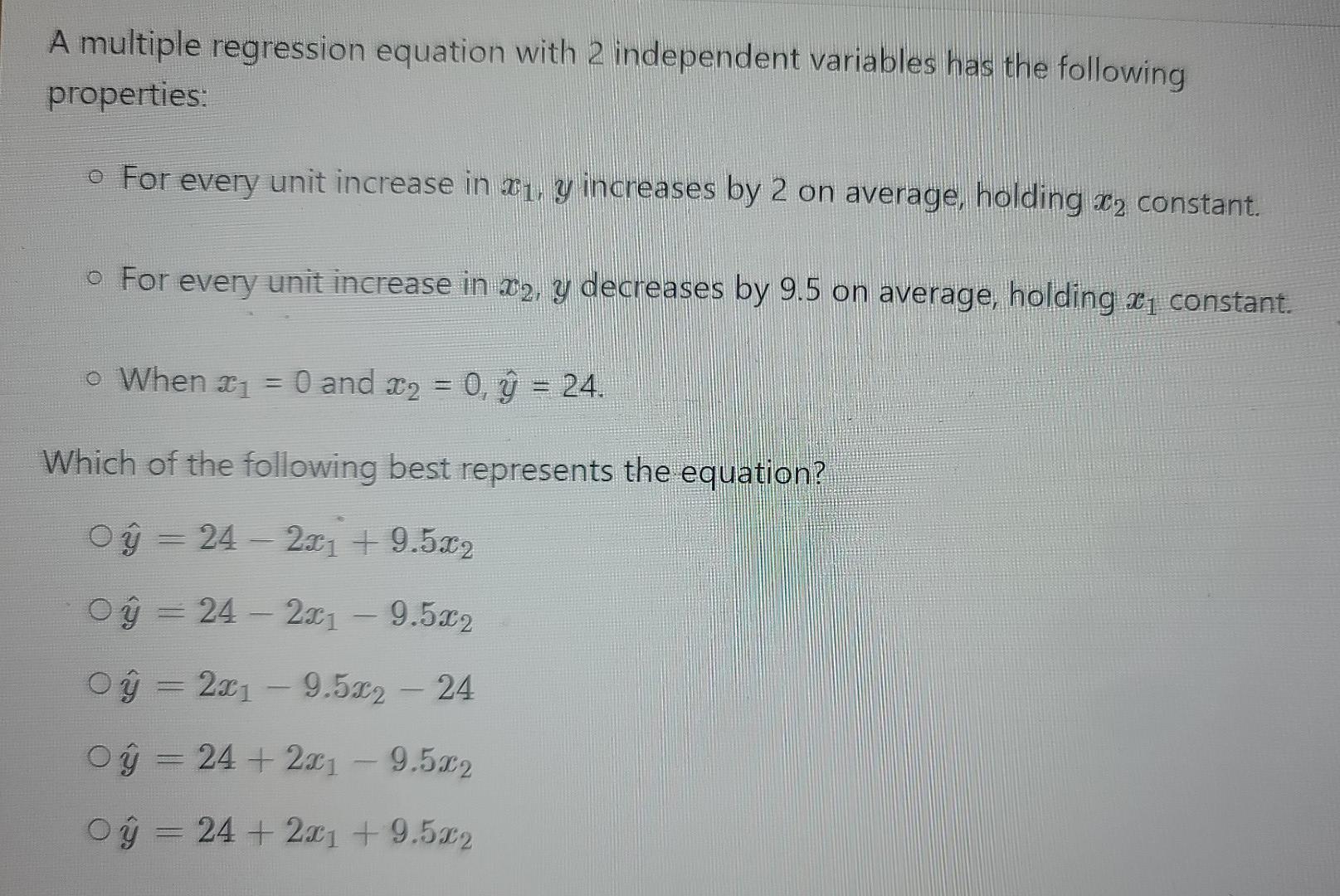 Solved A multiple regression equation with 2 independent | Chegg.com