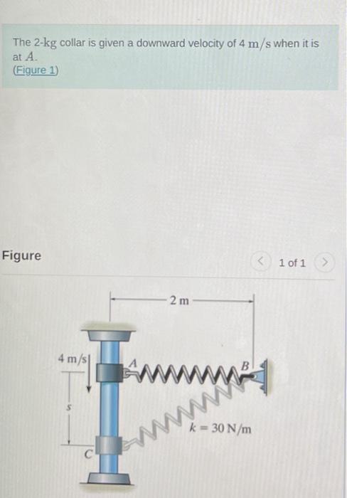 Solved The 2−kg collar is given a downward velocity of 4 m/s | Chegg.com