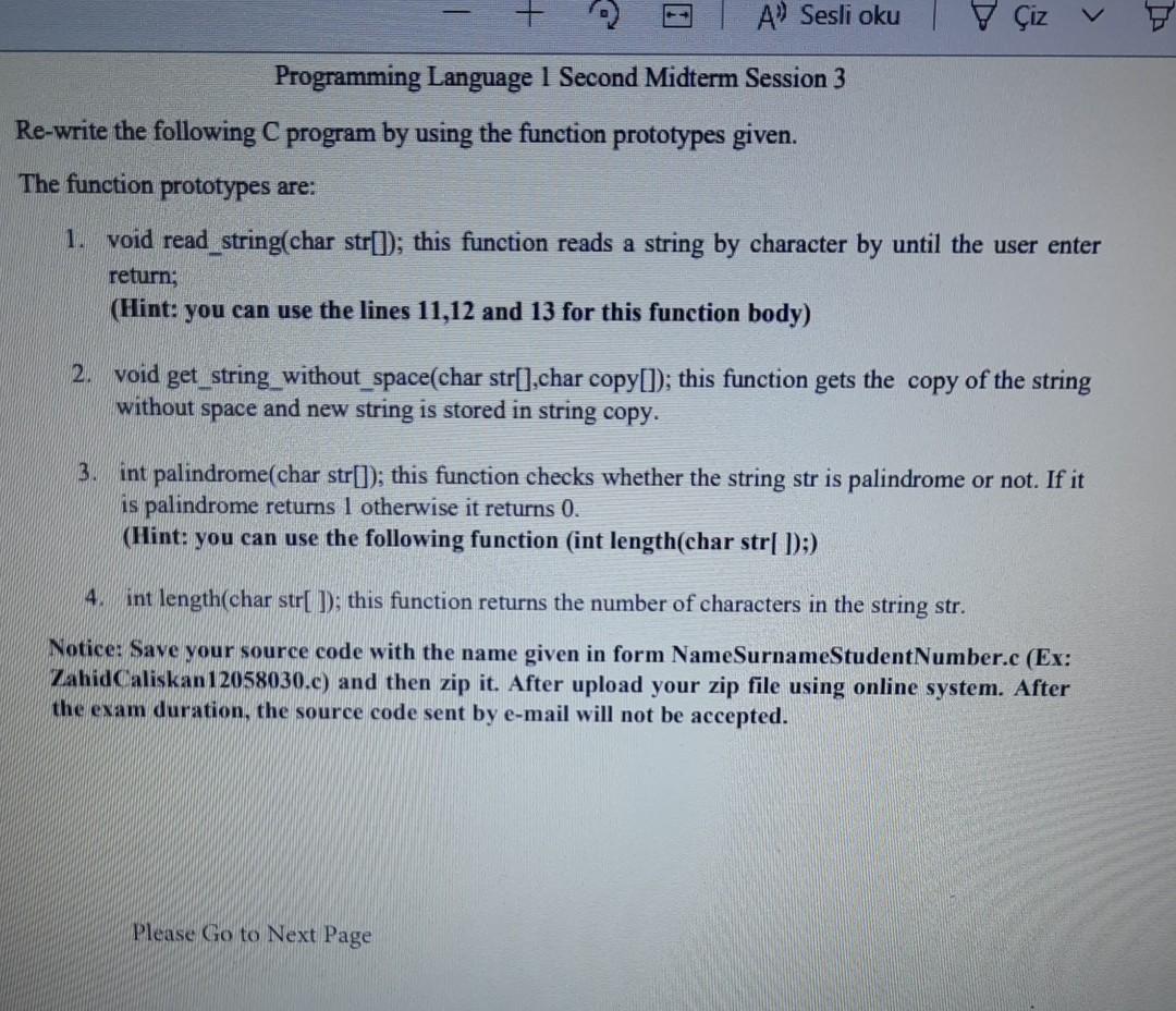Solved Aº Sesli oku Çiz Programming Language 1 Second | Chegg.com