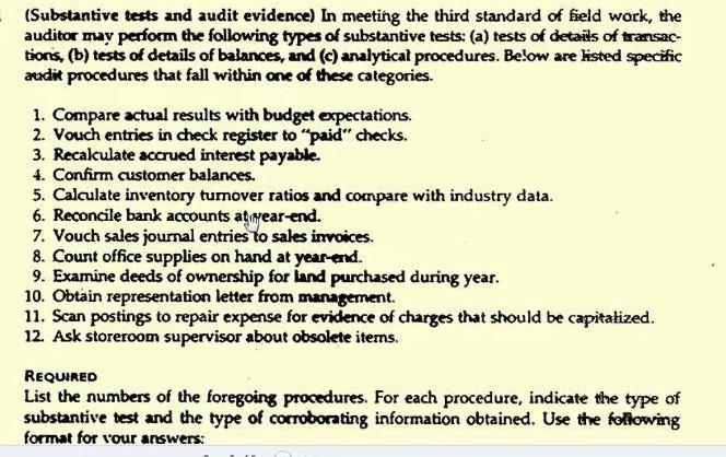 Solved (Substantive tests and audit evidence) In meeting the | Chegg.com