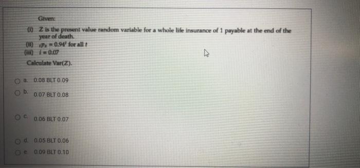 Given: Z is the present value random variable for a | Chegg.com