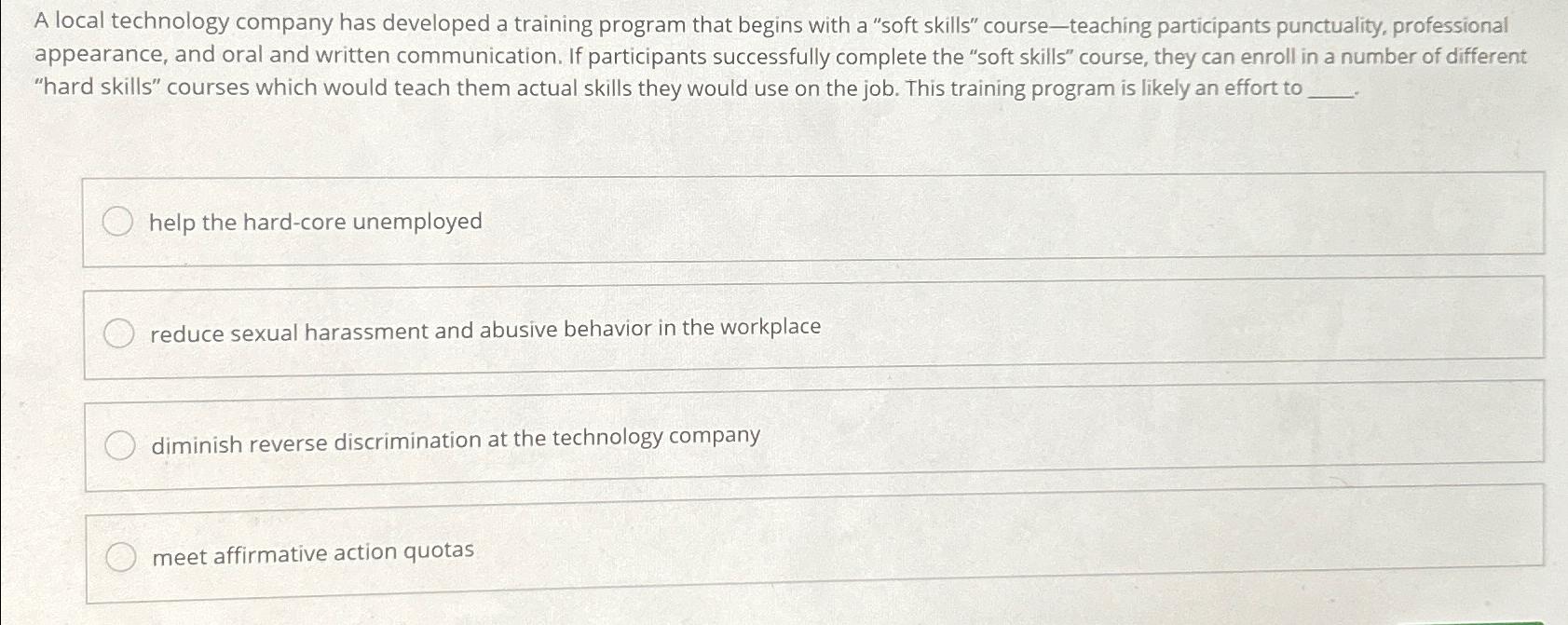 Solved A local technology company has developed a training | Chegg.com