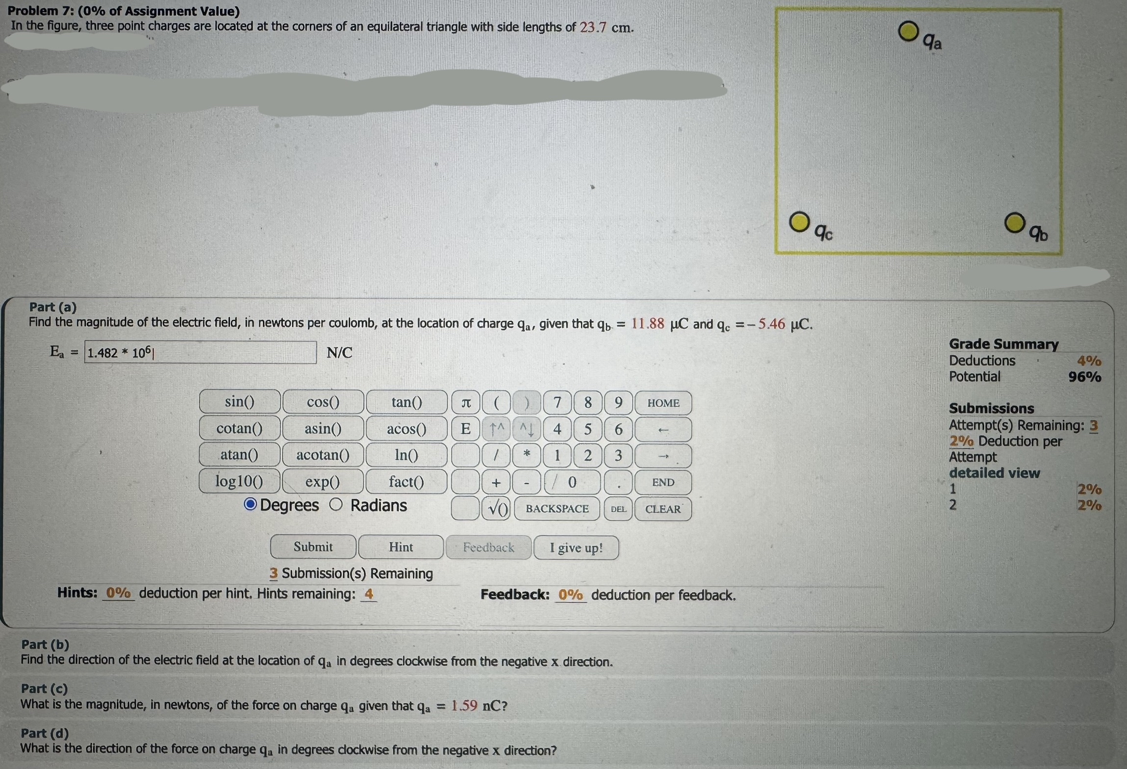 Solved Please help! Stuck!In the figure, three point charges | Chegg.com