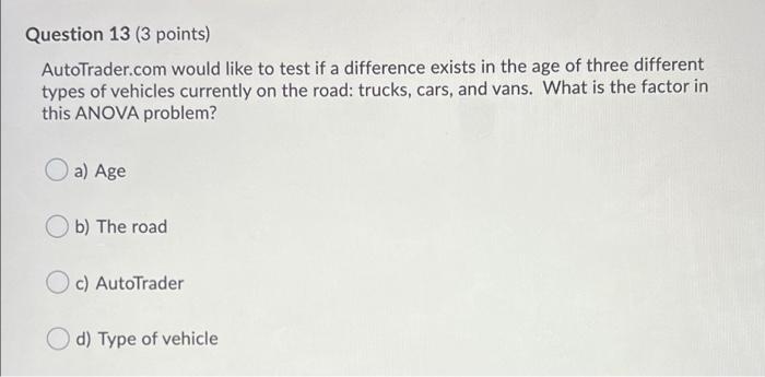 Solved Question 13 (3 points) AutoTrader.com would like to | Chegg.com