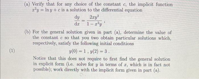 Solved (a) Verify that for any choice of the constant c, the | Chegg.com