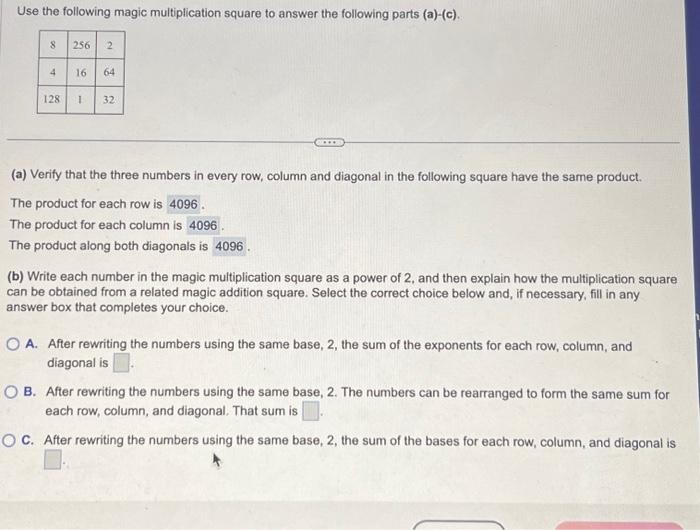 Use the following magic multiplication square to | Chegg.com