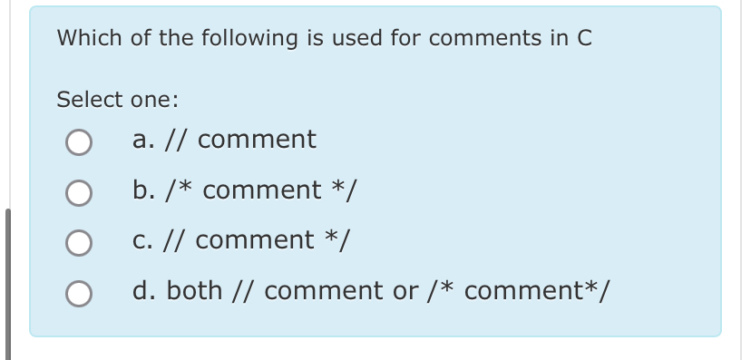 Solved Which of the following is used for comments in | Chegg.com