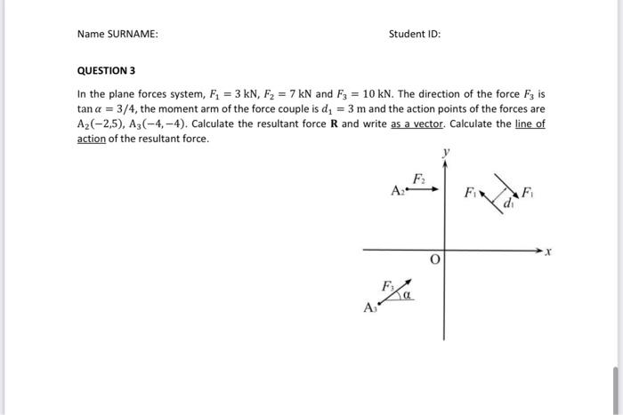 Solved In the plane forces system, F1=3kN,F2=7kN and | Chegg.com
