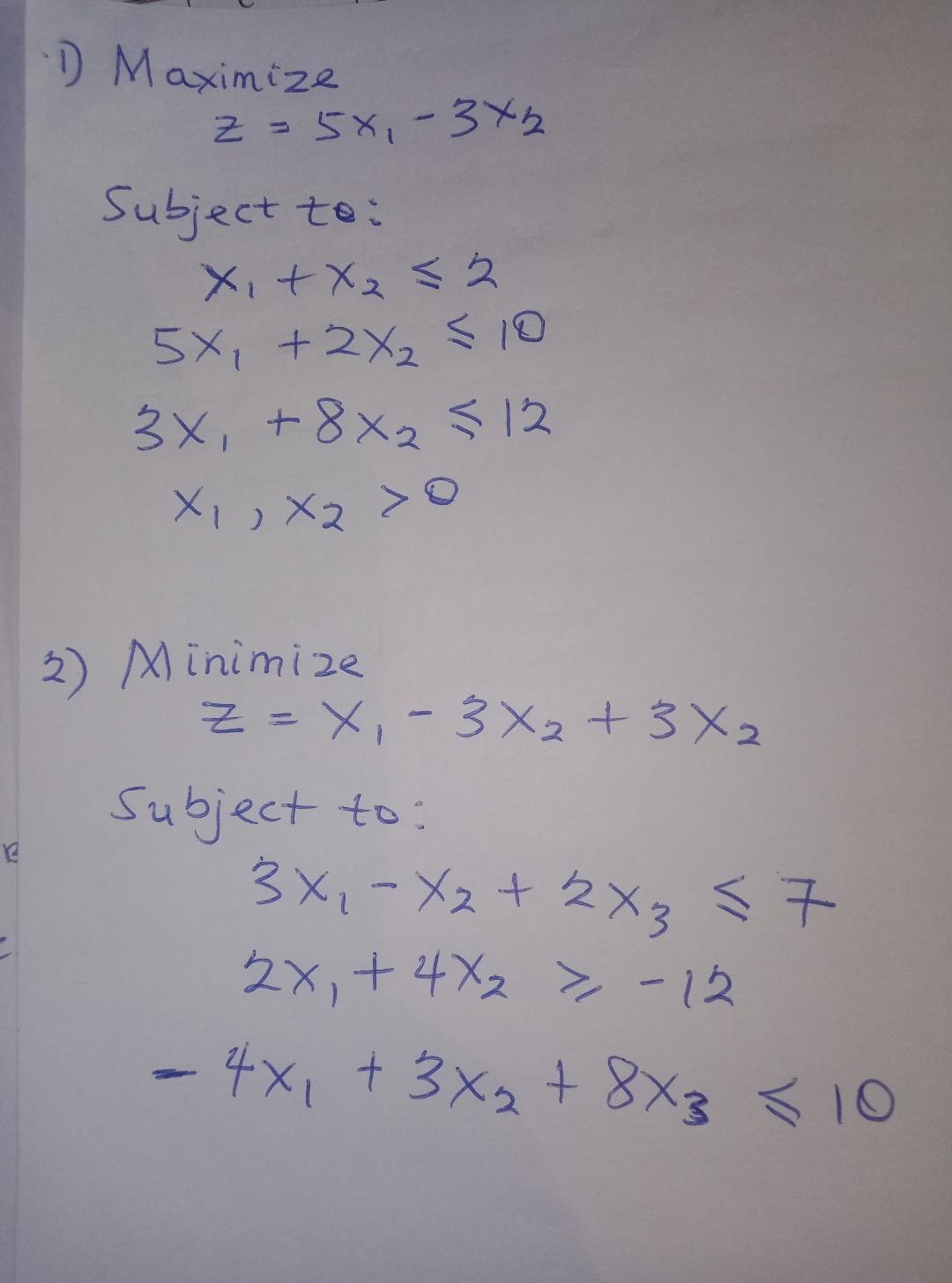 Solved z=5x1−3x2 Subject to: | Chegg.com
